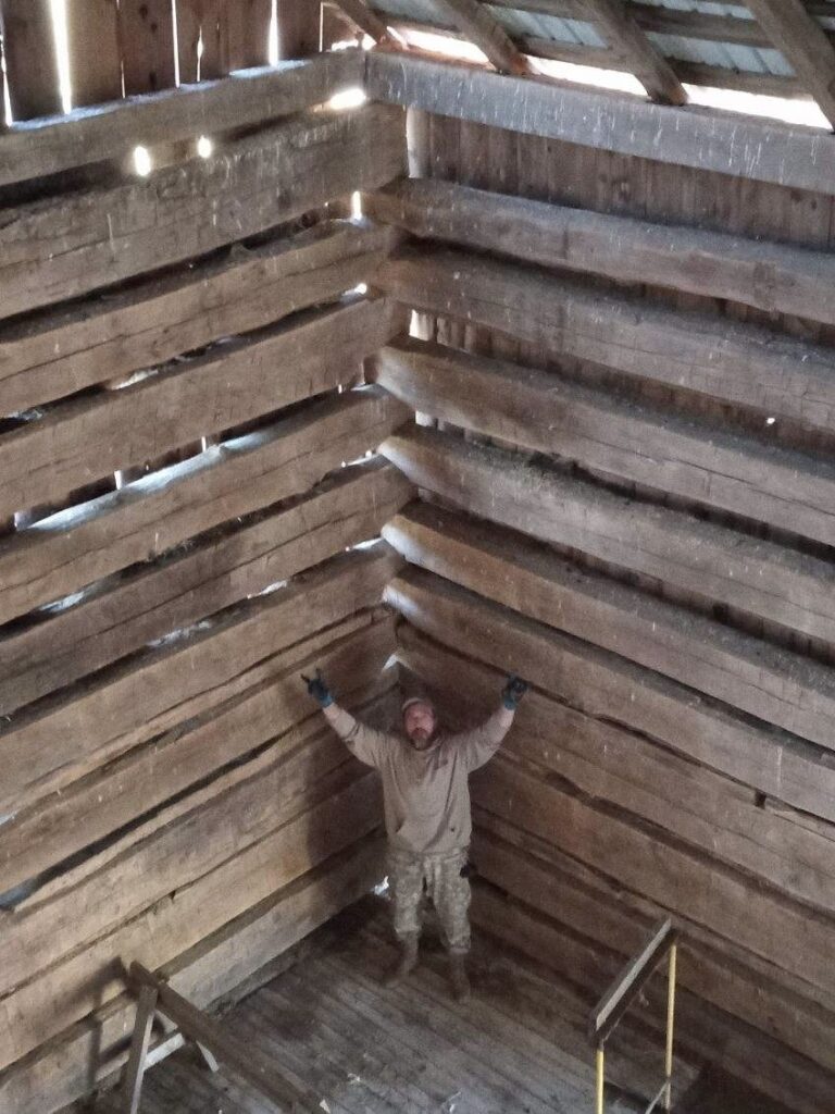 Historic Mark Double Pen Log Barn, Circa 1820’s - BarnTraders.com